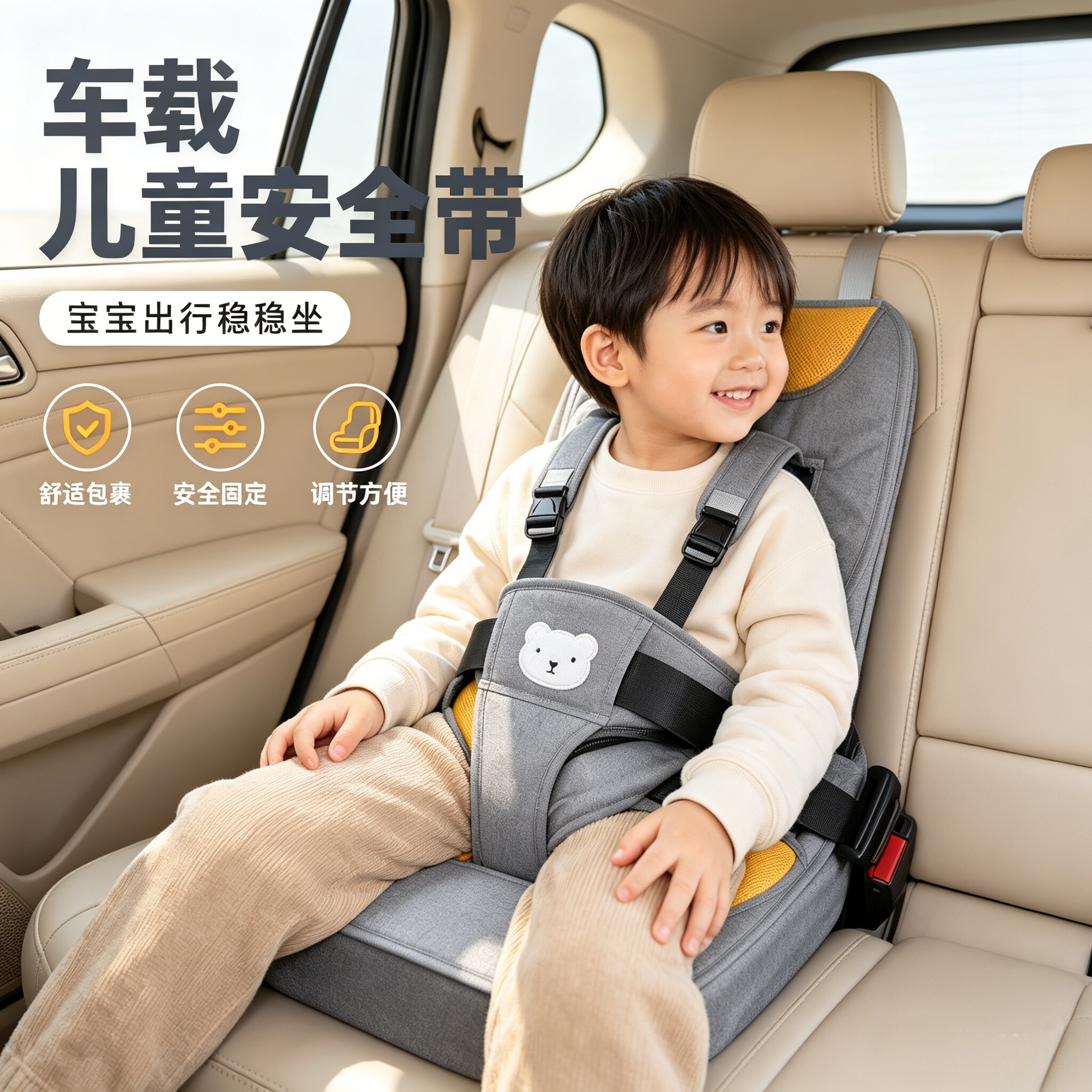 汽车儿童安全座椅0-12岁便携式车载婴儿宝宝安全带稳定牢固通用型