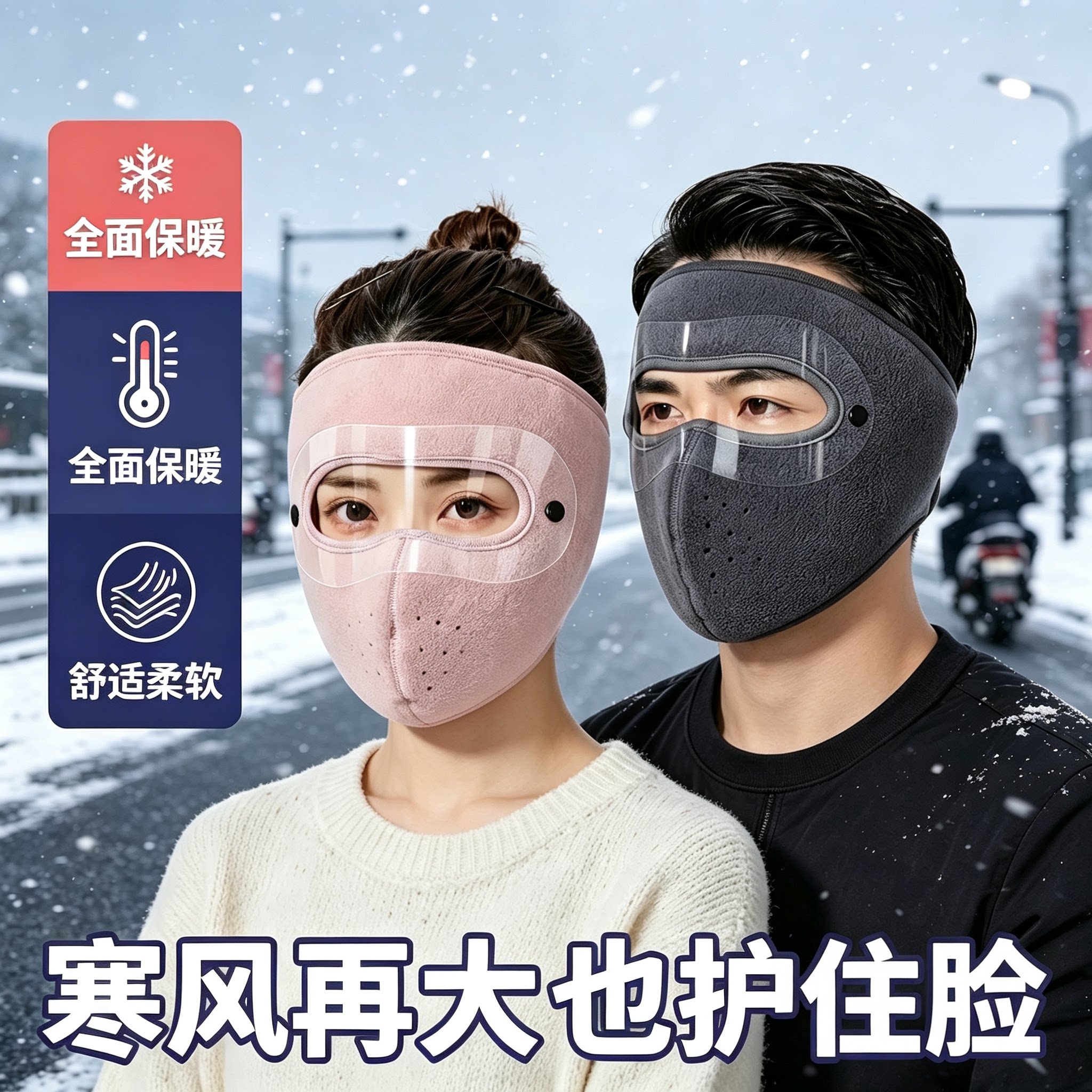 电动车加绒加厚冬季面罩防寒户外骑行护颈防风防尘保暖面罩护目镜