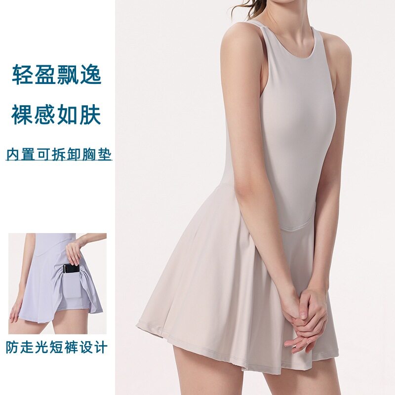 夏季速干羽毛球运动连衣裙带胸垫防走光无袖网球短裙女瑜伽健身服