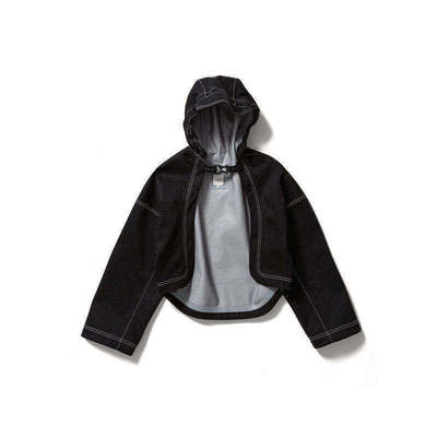 黑色防水连帽短款开衫夹克外套