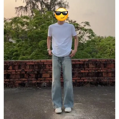 ABFX夏季新款张凌赫穿搭冰蓝水洗牛仔裤男cleanfit人夫感微喇裤子