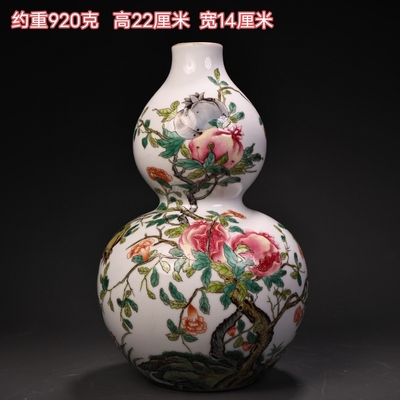 清雍正年制纯手绘粉彩锦鸡花鸟纹葫芦瓶花瓶古玩古董收藏精品瓷器