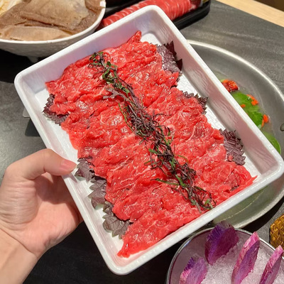 密胺仿瓷长方形自助火锅店肥牛盘