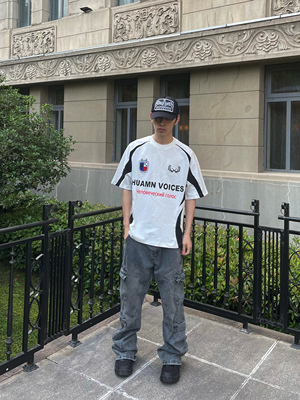 HumanVoices刺绣拼接圆领短袖