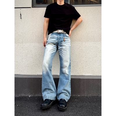 COCKTAIL刀锋猫须A字大喇叭水洗牛仔裤水洗拖地长裤流浪丹宁风