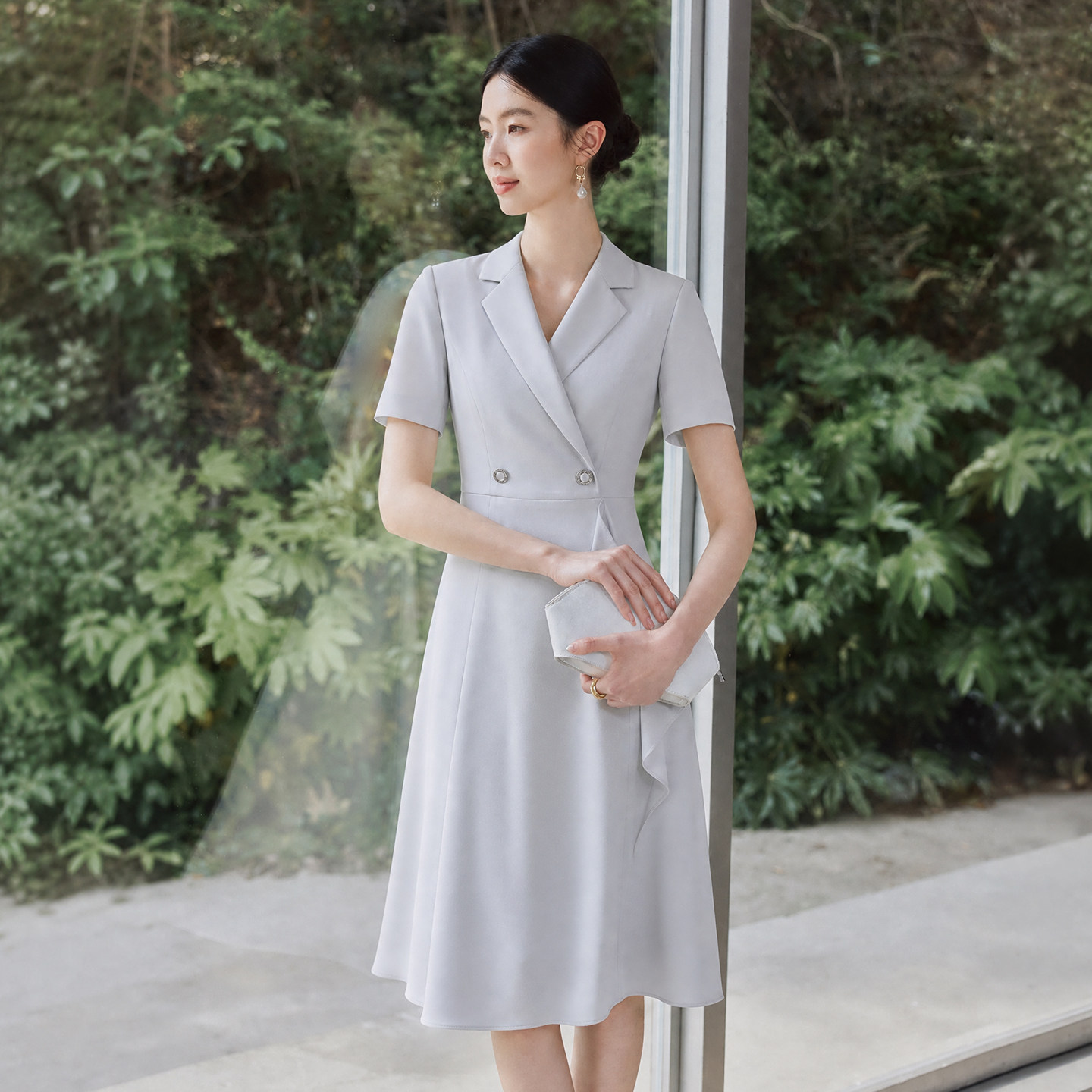 艾尚臣短袖连衣裙女夏播音主持案场客服经理美容院前台接待工作服