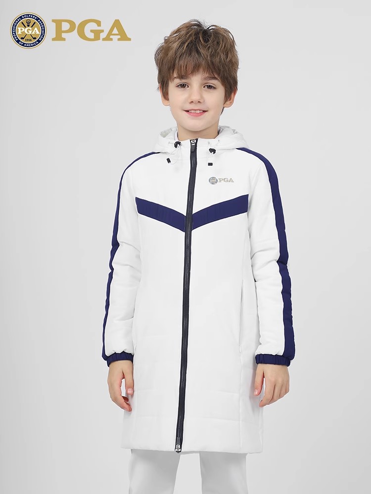 美国PGA青少年冬季高尔夫衣服男童长款连帽棉衣 保暖防风简约外套
