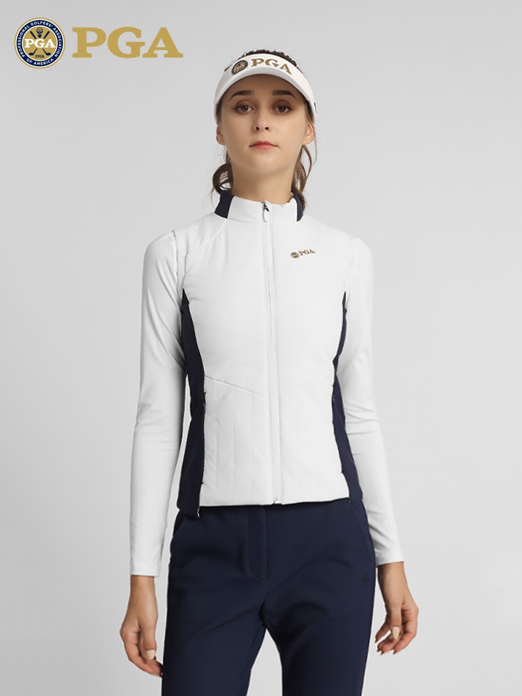 美国PGA 2022新品秋冬款高尔夫女士马甲加厚夹棉防风保暖背心外套