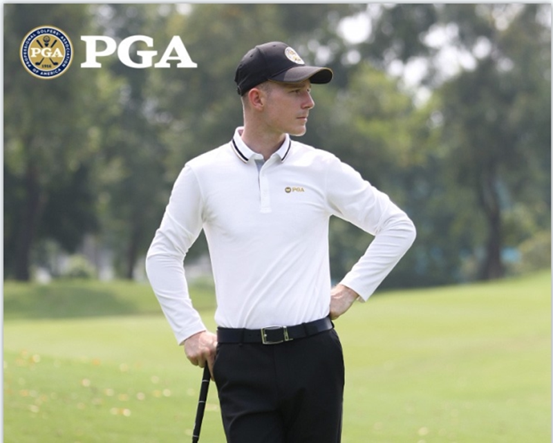 PGA高档高尔夫服装 男士长袖t恤秋冬运动球服 翻领POLO衫比赛球衣
