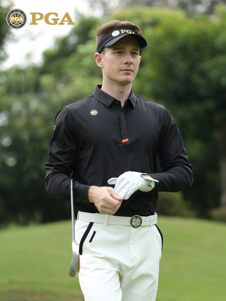 美国PGA 高尔夫男士长袖T恤秋冬新款运动球衣 柔软弹力 暗扣设计