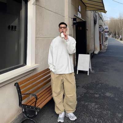 0-CROWORLD打底衫韩版宽松纯色圆领上衣秋季百搭休闲简约开叉T恤