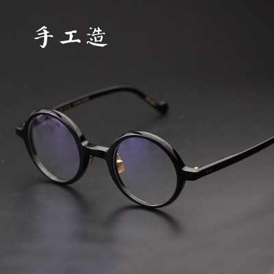 日系复古圆形眼镜框男大脸复古手工眼镜架黑框配近视眼镜大脸1012