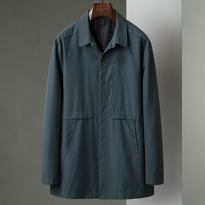 秋季新款男士休闲翻领薄款常规款夹克中年单排扣商务行政风衣外套