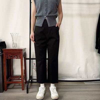 秋上新!美帮女裤春秋修身舒适半松紧腰九分老爹裤