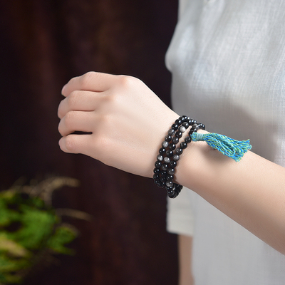 泰斯比哈礼拜赞珠99颗天然银曜石手持串民族Muslim礼拜念珠