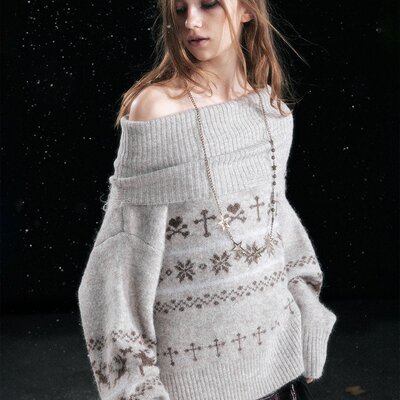 CestNous十字费尔岛复古毛衣女秋冬百搭慵懒感甜酷翻领多穿毛衫