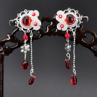 花朵流苏复古风对夹汉服旗袍配饰