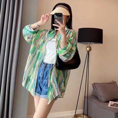 防晒衣中的颜值天花板~时尚扎染Polo领长袖衬衫女夏休闲宽松外搭
