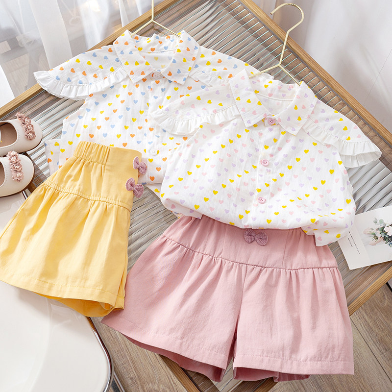 女童套装夏2023新款儿童夏装两件套夏季韩版洋气宝宝爱心短袖裤子_虎窝淘