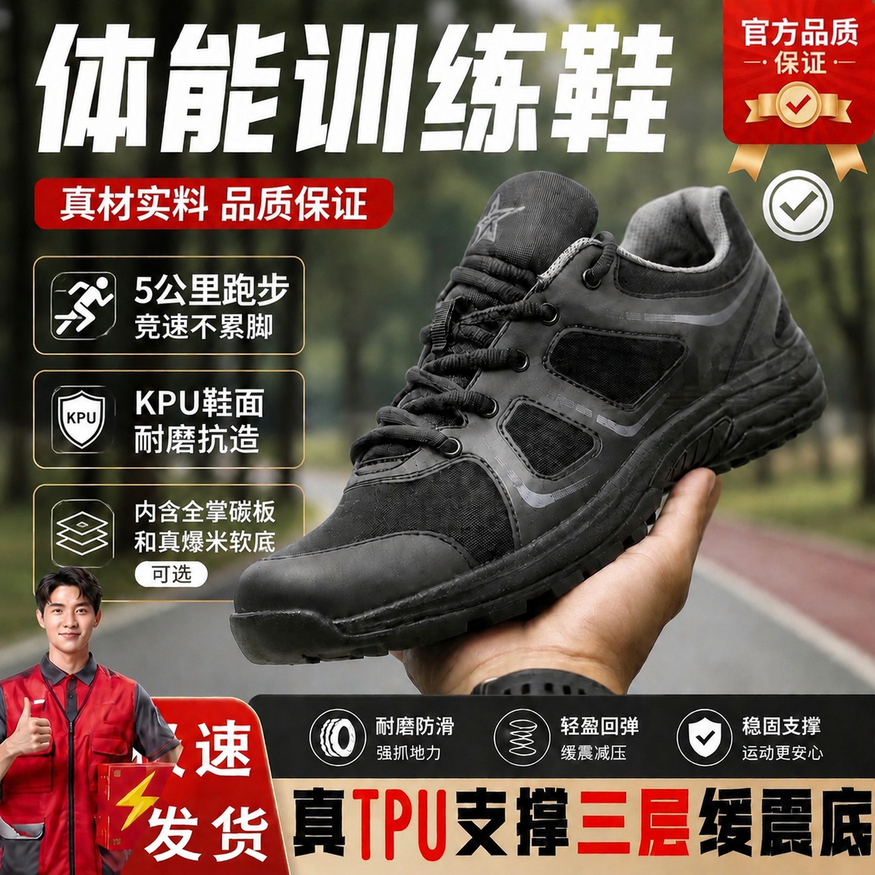 新式体能训练鞋男魔改全掌碳板作训鞋正品透气减震体测考核运动鞋