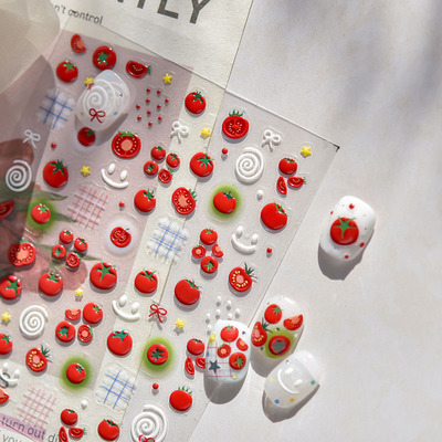 番茄西红柿美甲贴纸浮雕新款装饰