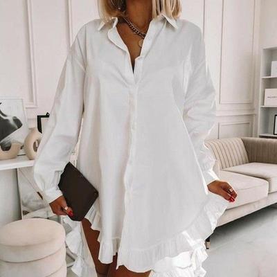 dresses shirt daily collar turndown long casual color solid