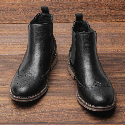 Men's Chelsea mid cut carved Blok leather boots男切尔西皮靴