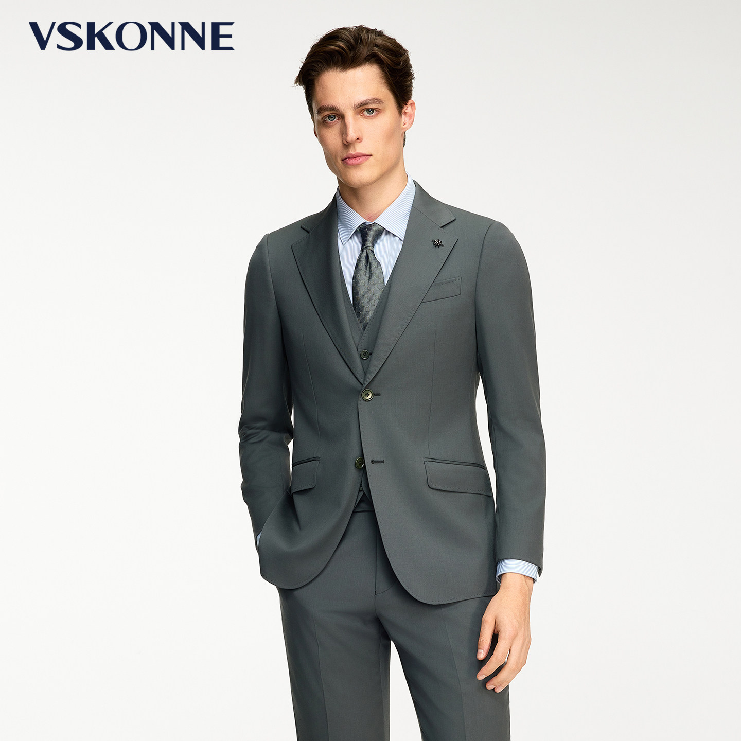 VSKONNE威斯康尼26春套西服纯羊毛意大利REDA面料复古绿西服上衣