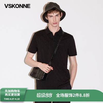 VSKONNE威斯康尼男POLO衫新品黑色翻领中青年休闲易打理短袖T恤男