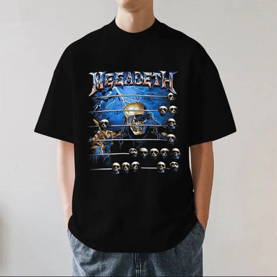 Megadeth乐队280g重磅纯棉男士短袖落肩T恤美式金属夏季透气宽松