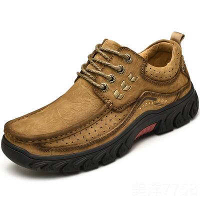 高档正野品猴男鞋皮鞋2204年秋气冬头层牛皮软底真皮透爸爸商务休