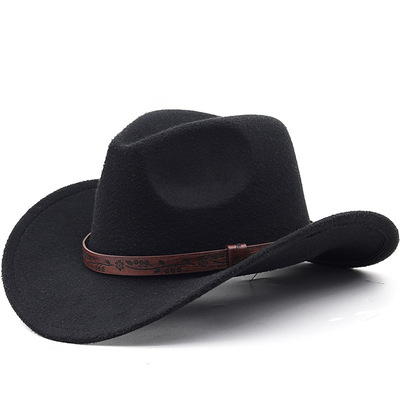 经典西部牛仔帽外贸跨境毡帽民族风男女藏族藏式翘边帽子