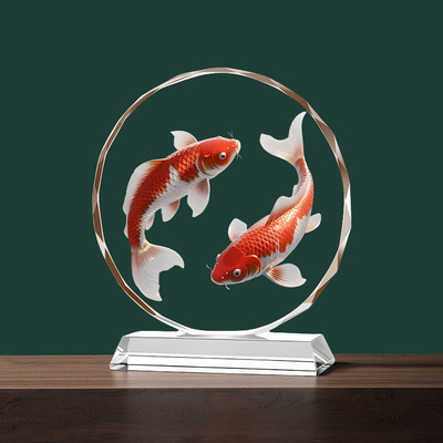 锦鲤年年有余水晶摆件家居装饰品乔迁开业礼品客厅酒柜寓意好摆台