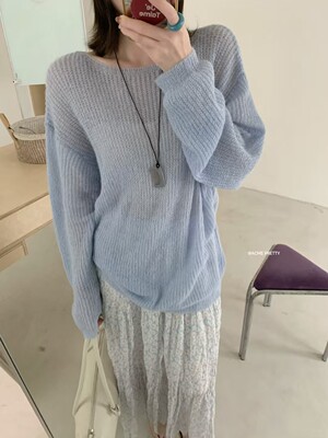 ACME PRETTY 软糯套头马海毛毛衣女韩版宽松慵懒镂空针织上衣8617