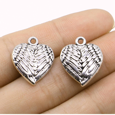 5个/包 17x21mm 古银色锌合金 立体翅膀爱心吊坠 ABD-C13402
