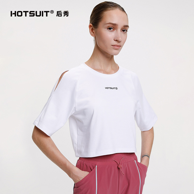 hotsuit短袖女2022春季新款短款露脐露肩蝙蝠袖休闲宽松运动T恤潮_虎窝淘