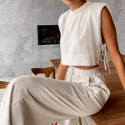 Women Clothes Sets Tops Pants棉麻套装上衣长裤两件套欧美休闲