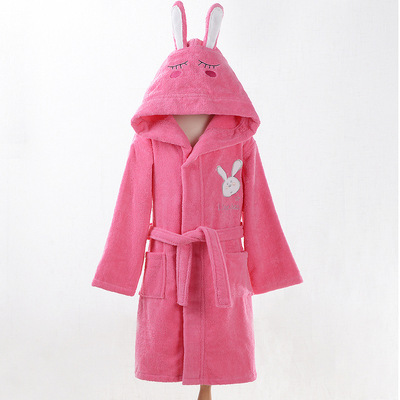 Kid Bathrobe Sleepwear儿童浴袍纯棉秋冬季毛巾料卡通戴帽男女童