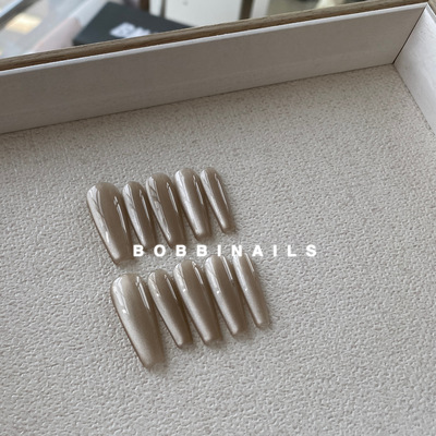 BOBBINAILS欧美陶瓷冰茶棕猫眼可拆卸穿戴甲成品