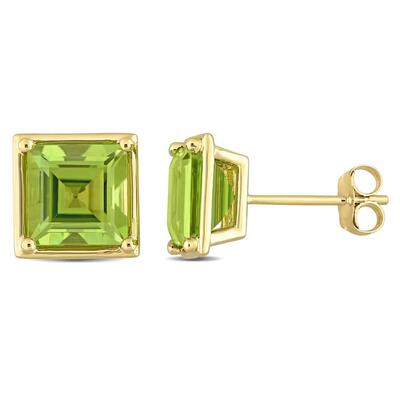 Amour 3 1 2 CT TGW方形Peridot耳钉14k黄金