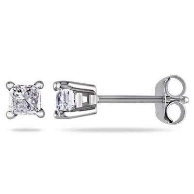 Amour 1 2 CT TW公主Cut镶钻耳钉14K白色金色