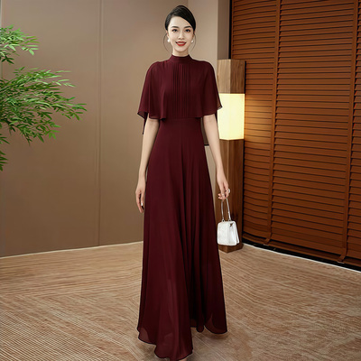 拉佰缇显瘦气质高级感长裙酒红色