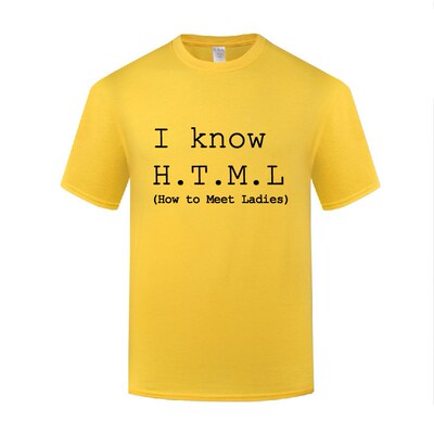 新款创意短袖圆领棉T恤男宽松 17 I Know HTML 搞笑笑话口号标语