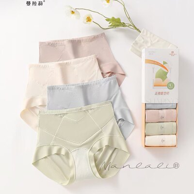 曼拉莉美腰雕塑师莫代尔高腰交叉收腹内裤前腹双压无痕桑蚕丝6115