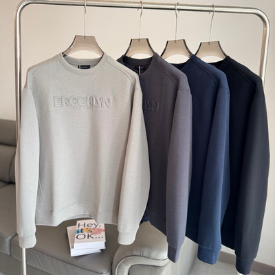 线下299 轻奢3D立体凸印 秋冬男士圆领纯色百搭休闲打底长袖卫衣