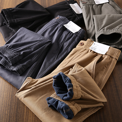 纯色纯棉加绒加厚工装休闲裤