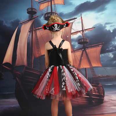 Halloween Children's Pirate Mesh Skull Performance Costume