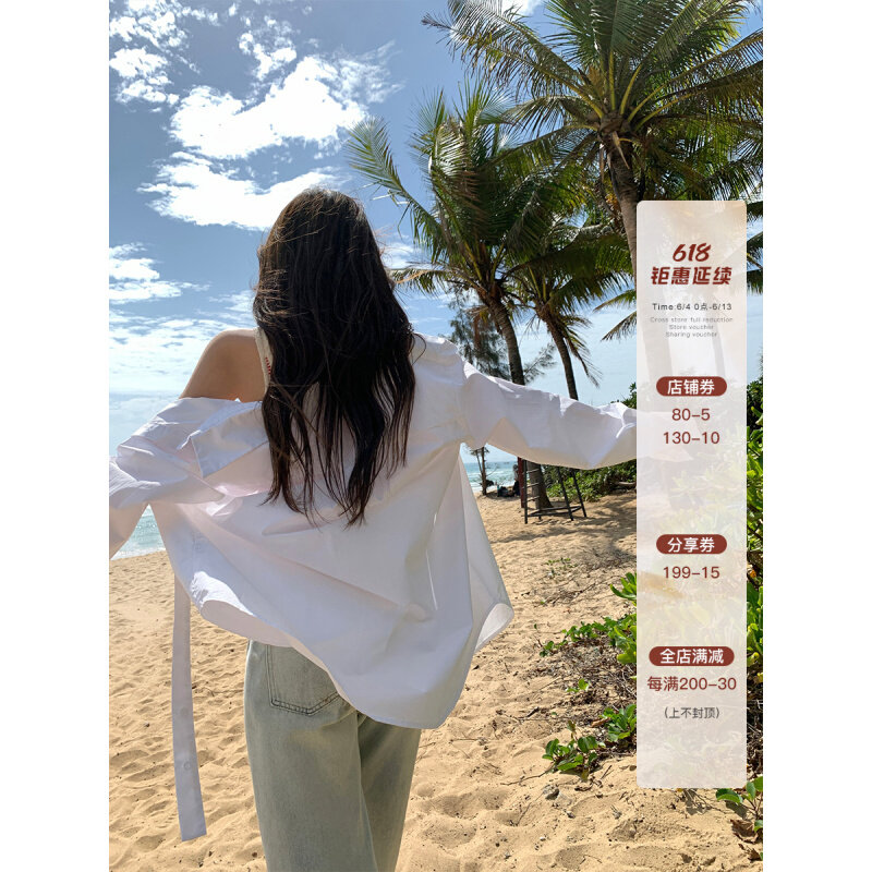 alex stevens两种穿法小众设计宽松防晒衬衫外套女春季开叉上衣_虎窝淘