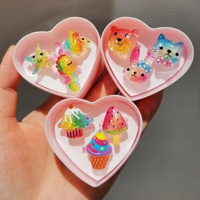 新品儿童戒指饰品批发可爱卡通小戒指套装3只装女童宝宝指环玩具