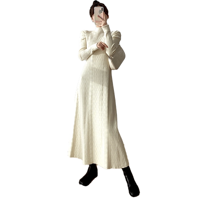 超长款打底秋冬针织高领毛衣裙